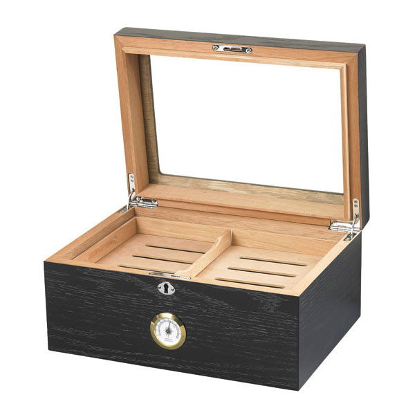 Milano Black Oak Glasstop 100-ct Humidor | American Box